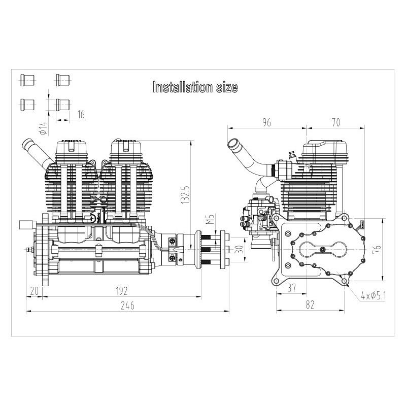 GF60i2 4-stroke gasoline engine 60cc twin cylinder - NGH