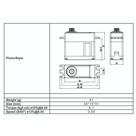 Servo - HV5301 Xact STD 8.4V 6.1kg Servo sin núcleo - FLASHRC