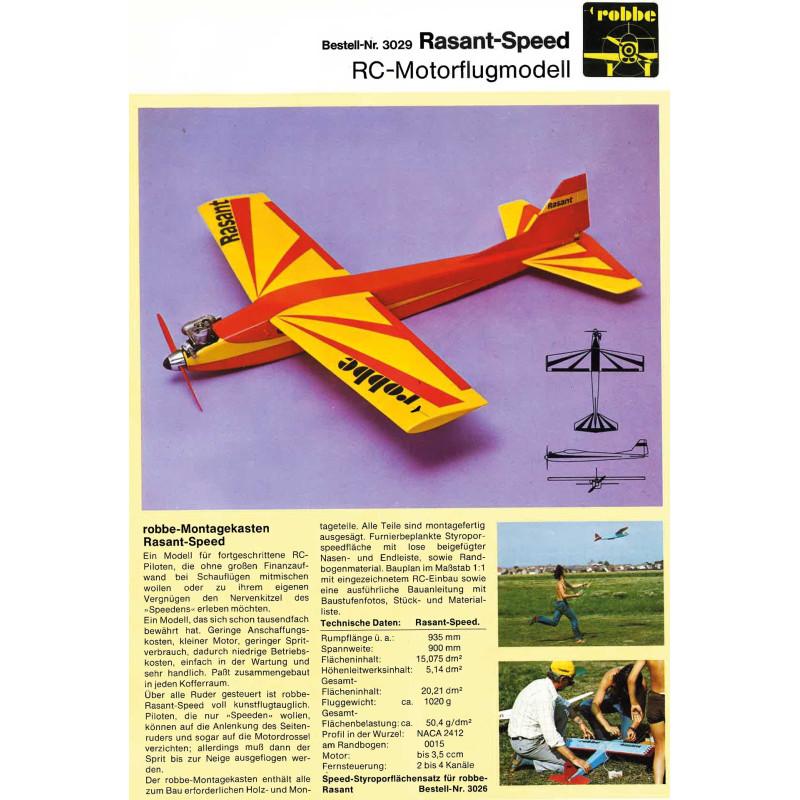 Wooden kit plane to build Robbe Rasant 0,90m - 50 ans - Thermique ...