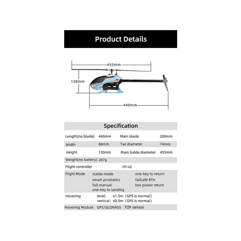FLY WING Helicopter FW200 RC GPS/TOF H1 - RTF Yellow