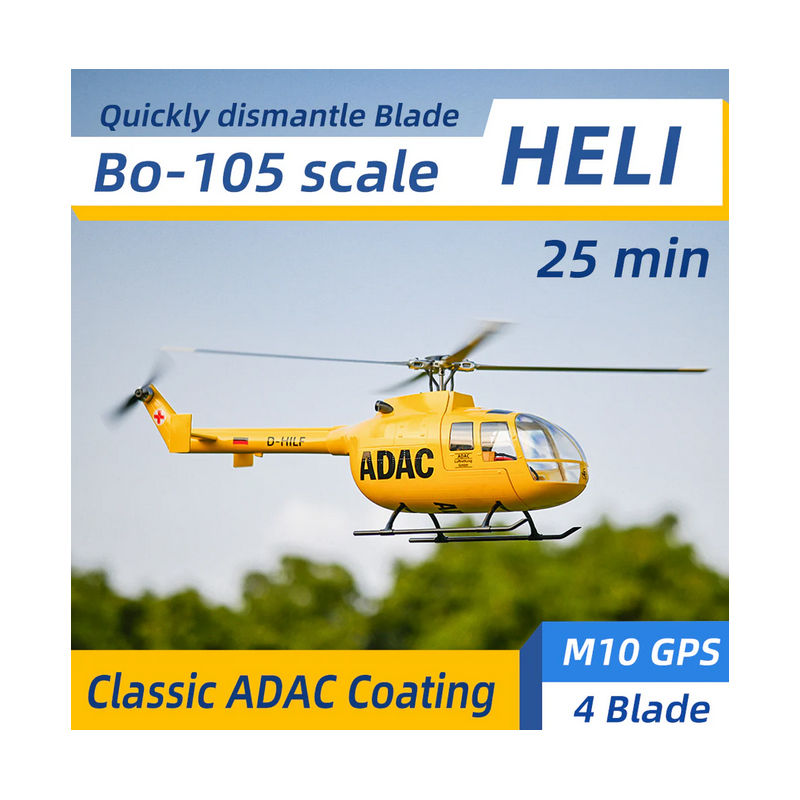 Flywing BO-105 - ADAC - GPS - RC helicoptère Taille 470L Jaune - RTF