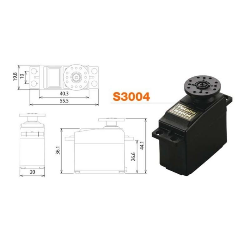 Standard analog servo Futaba S3004 BB (37g, 4.1kg.cm, 0.19s/60°)