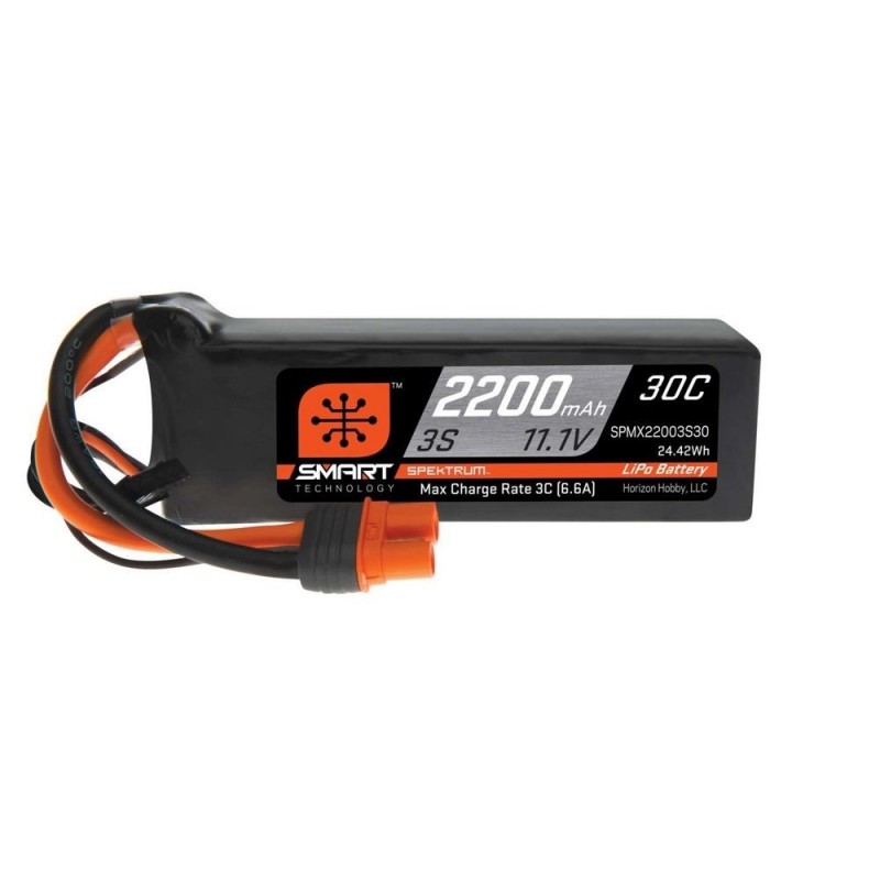 Batteries de propulsion avions RC - Batterie Smart Lipo 3S 11.1V 2200mAh 30C IC3 Spektrum - FLASH RC