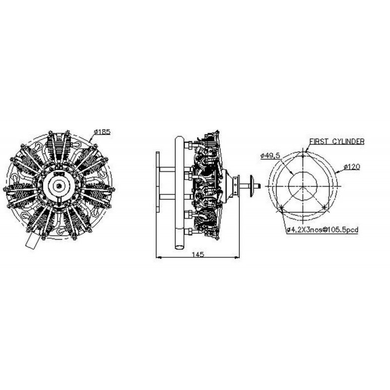Methanol Engines - UMS radial 4 stroke engine, 7 cylinders 35cc ...
