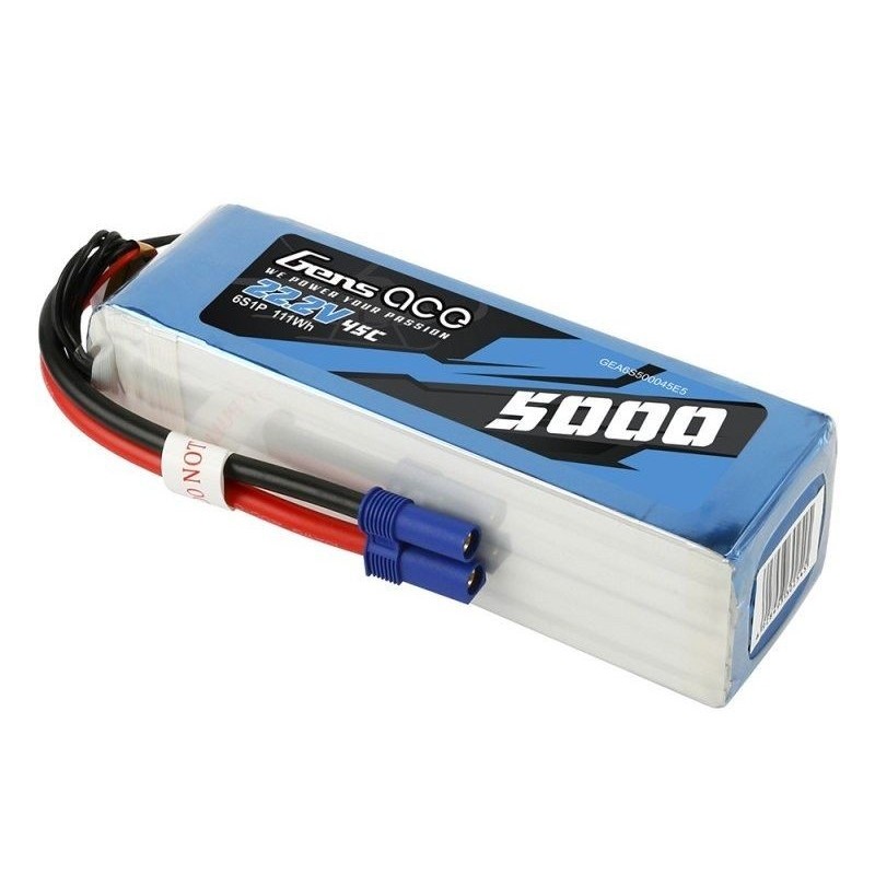 Batteries de propulsion avions RC - Batterie Gens ace lipo 6S 22.2V 5000mAh 45C prise EC5 - FLASH RC