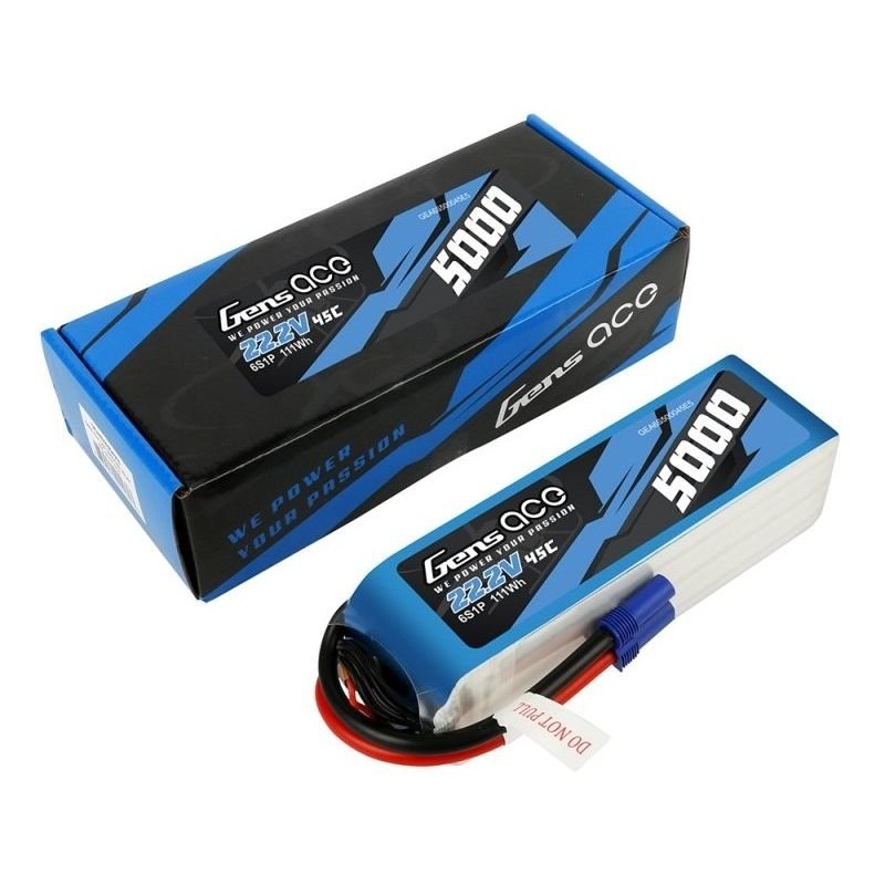 Batteries de propulsion avions RC - Batterie Gens ace lipo 6S 22.2V 5000mAh 45C prise EC5 - FLASH RC